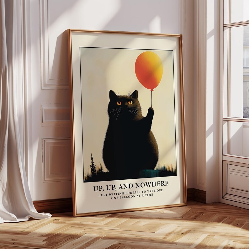 Fat Cat Wall Art for Living Room Print for Living Room Poster Black Cat ...
