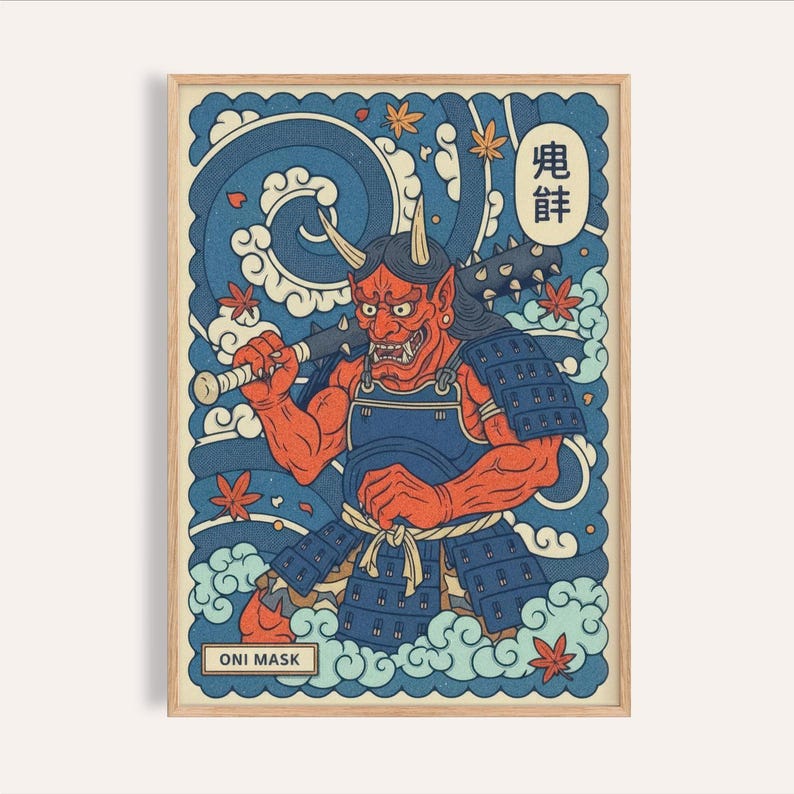Oni Mask Poster Print - Graphic Japanese Warrior Design - Etsy