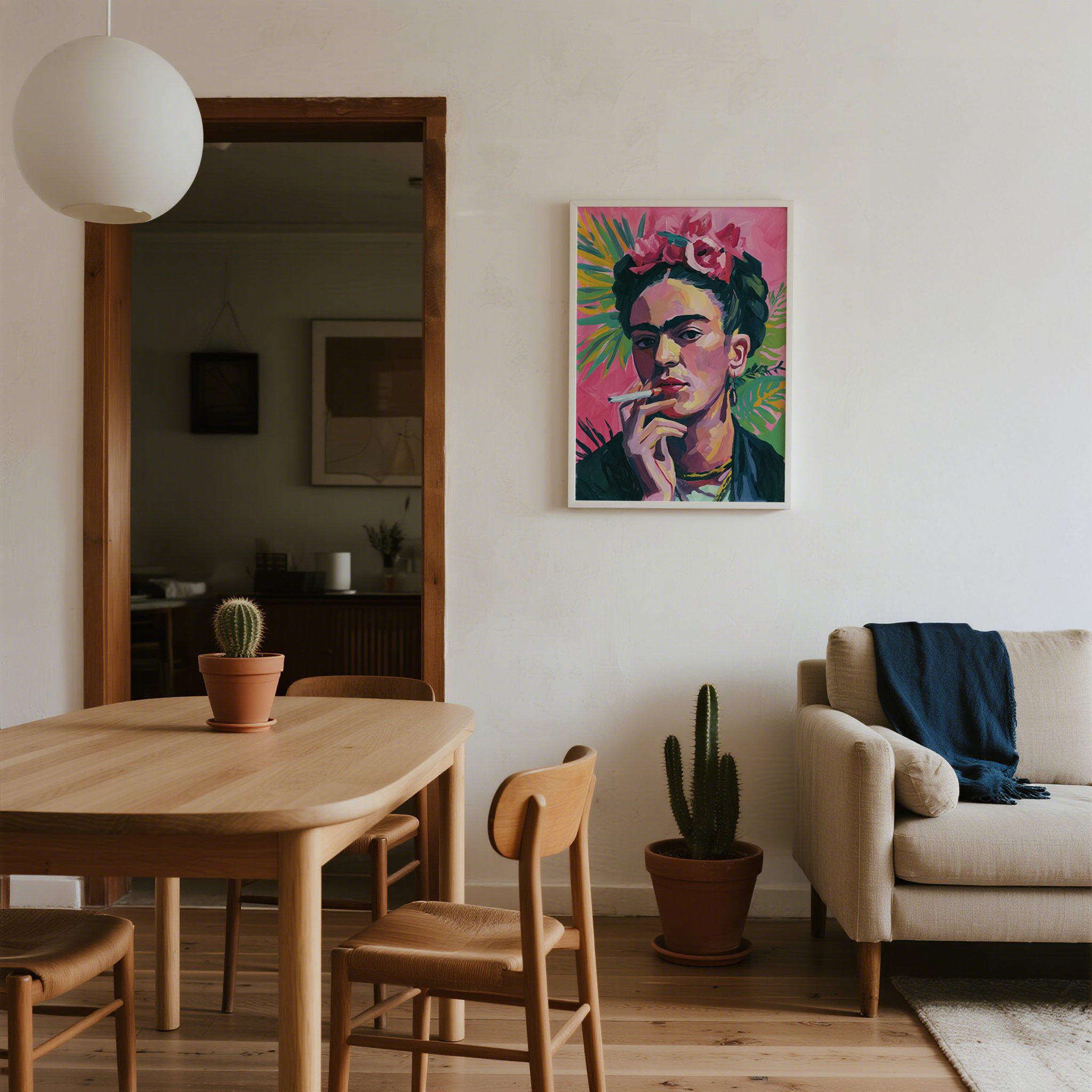 Frida Kahlo Portrait Art Print: Bold Mexican Decor With Tropical Leaves ...