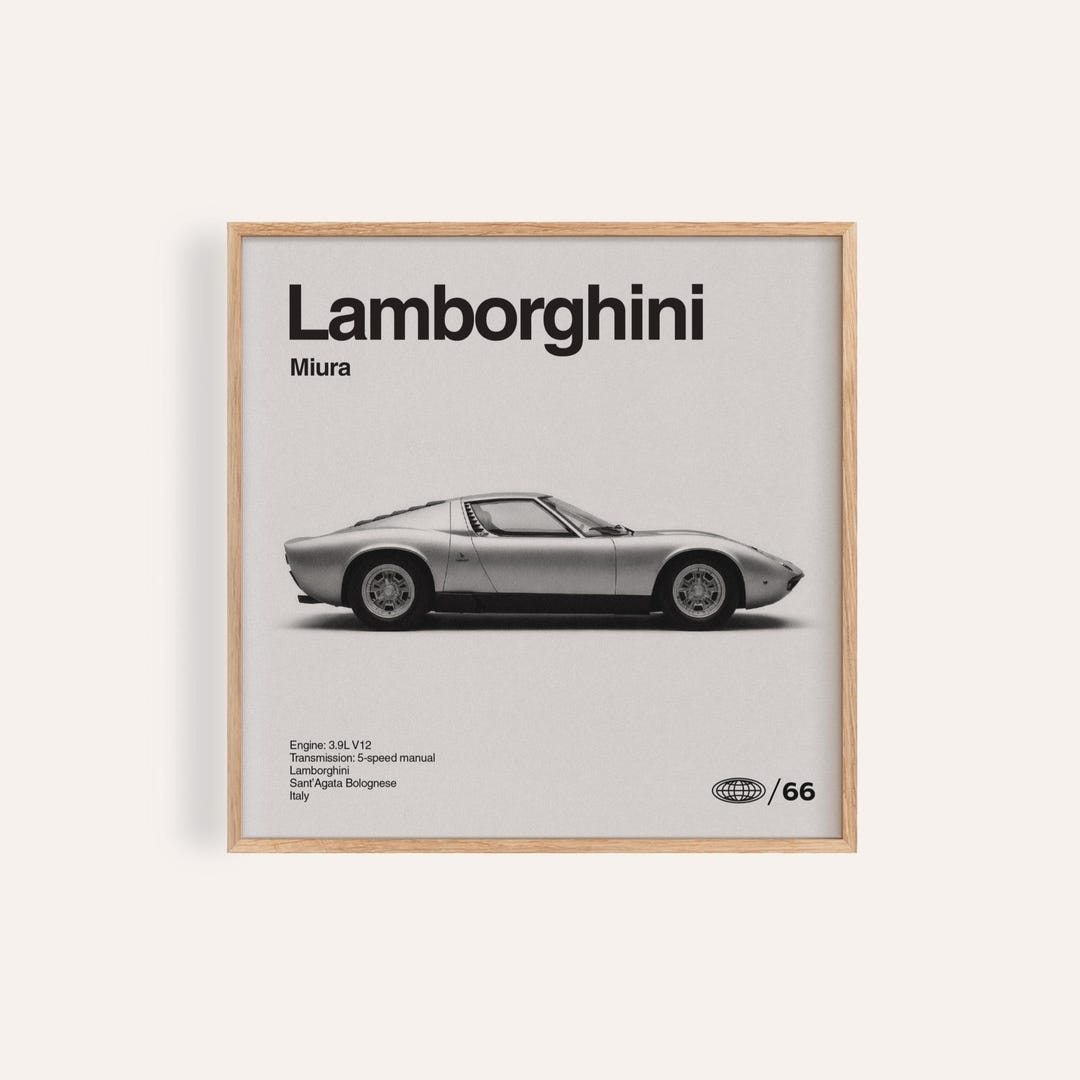 Lamborghini Miura Print: Black, White, and Gray - Modern Wall Art - Etsy