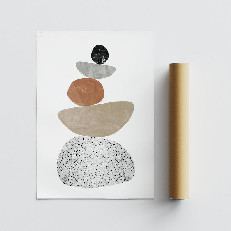 Modern Pebble Stack Poster: Earth Tone Wall Art for Living Room - Etsy UK