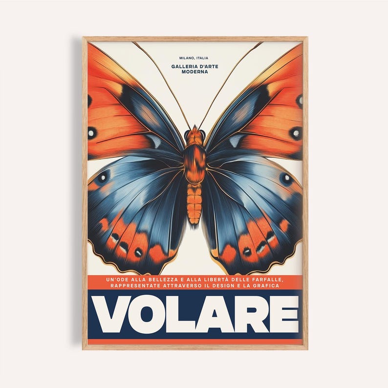 Volare Butterfly Exhibition Poster: Italian Retro Wall Art - Etsy