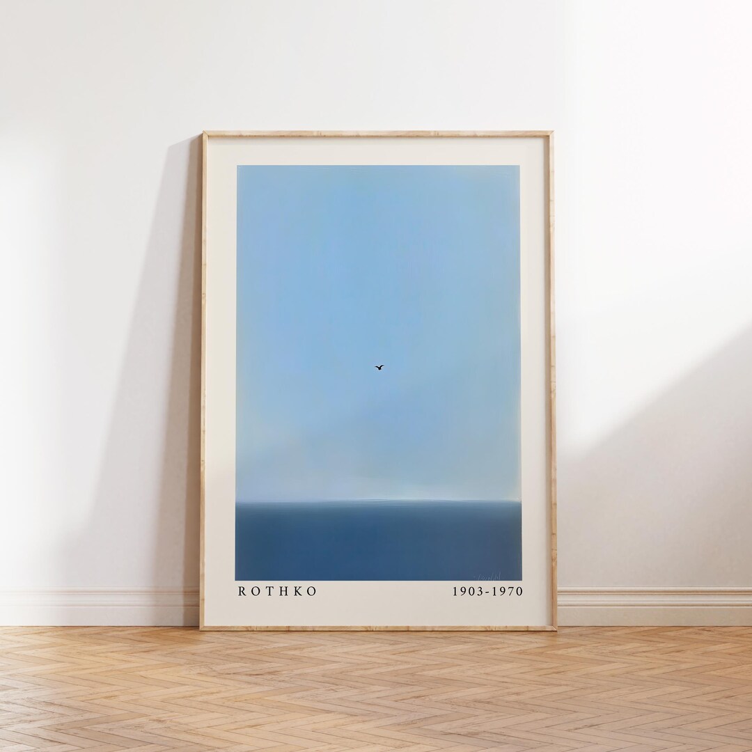 Blue Wall Art – Rothko-inspired Horizon Print With Bird and Sky ...