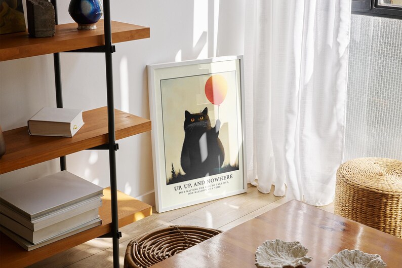 Fat Cat Wall Art for Living Room Print for Living Room Poster Black Cat ...