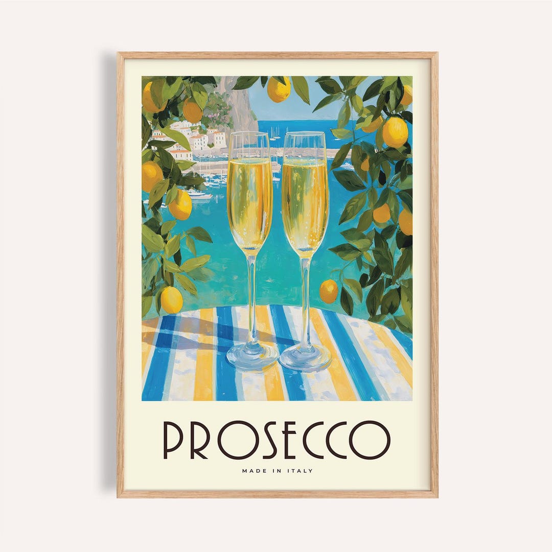 Vintage Italian Prosecco Poster: Coastal Lemon Print, Retro Bar Decor ...