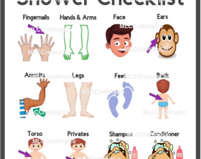 Shower Routine Checklist (2 Skin Colours) for Kids, Autism, ADHD ...