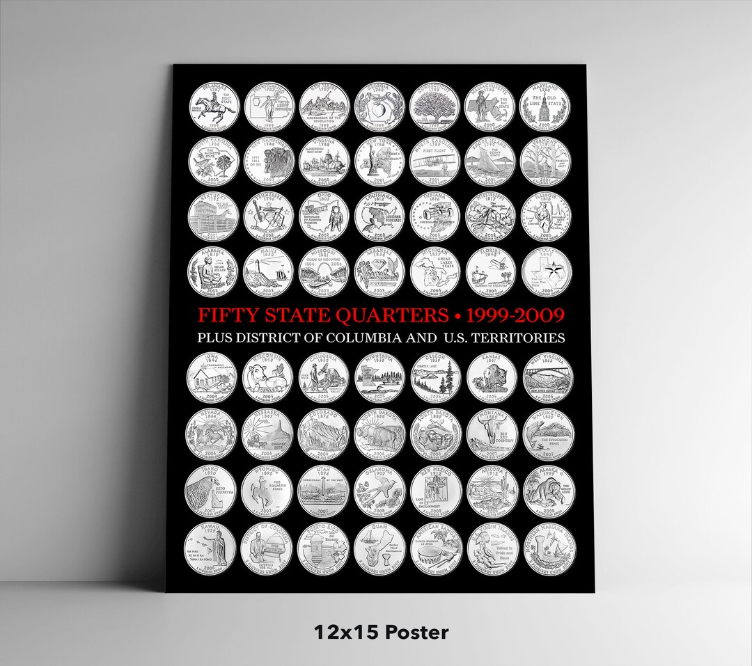 Fifty States United States Quarter Dollars 1999-2009 Poster With ...
