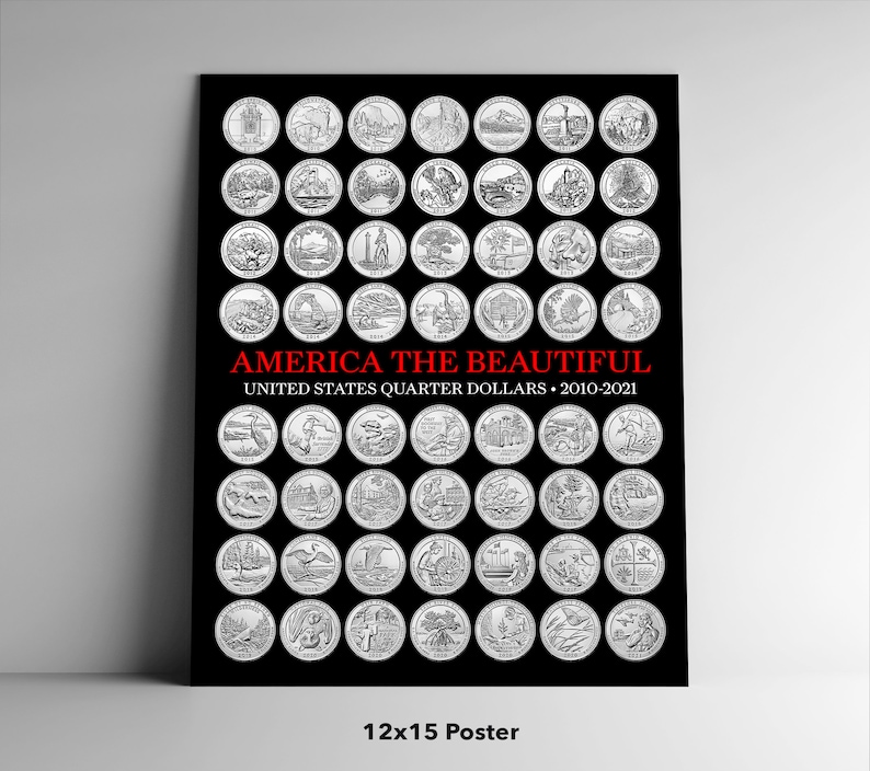 America the Beautiful United States Quarter Dollars 2010-2021 Poster ...