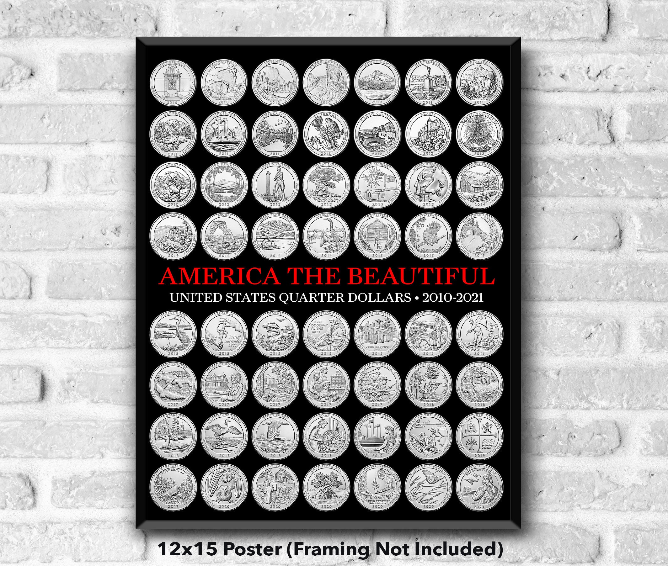 America the Beautiful United States Quarter Dollars 2010-2021 Poster ...