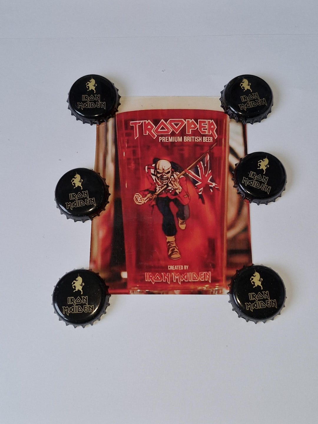 6 Iron Maiden Trooper Beer Bottle Top Fridge Notice Board Magnets Eddie ...