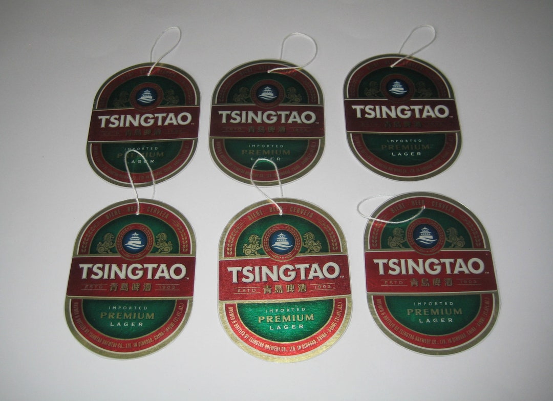 6 X TSINGTAO Lager Beer Bottle Label Christmas Tree Hangers Tags Hand ...