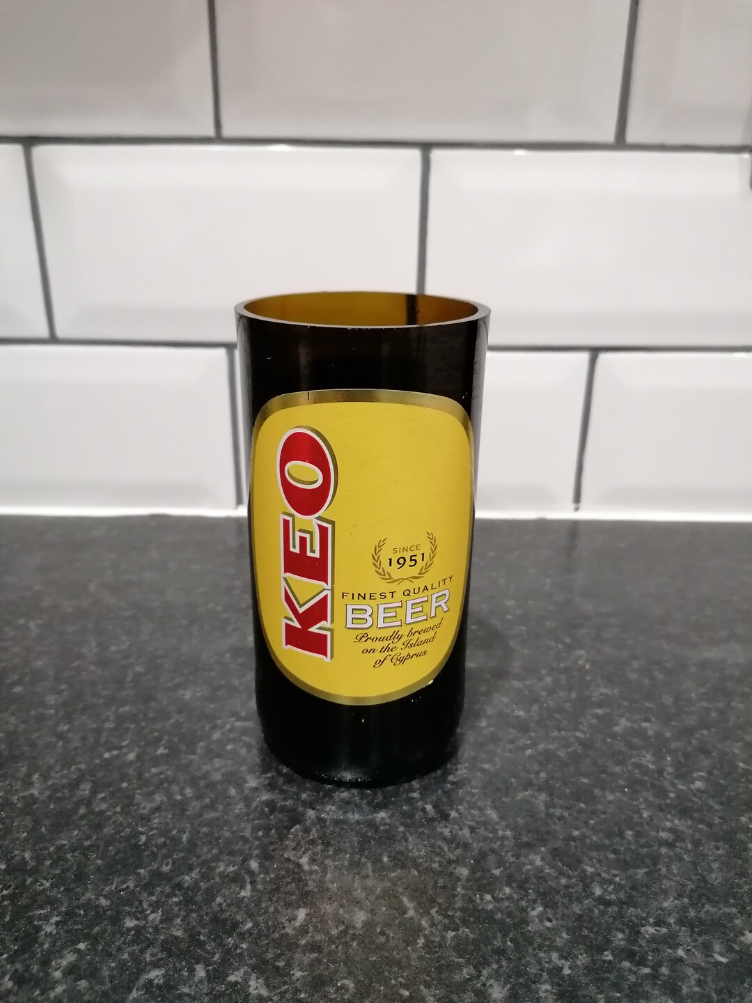 KEO Beer of Cyprus Lager 630ml Recycled Glass Bottle Into Tumbler ...