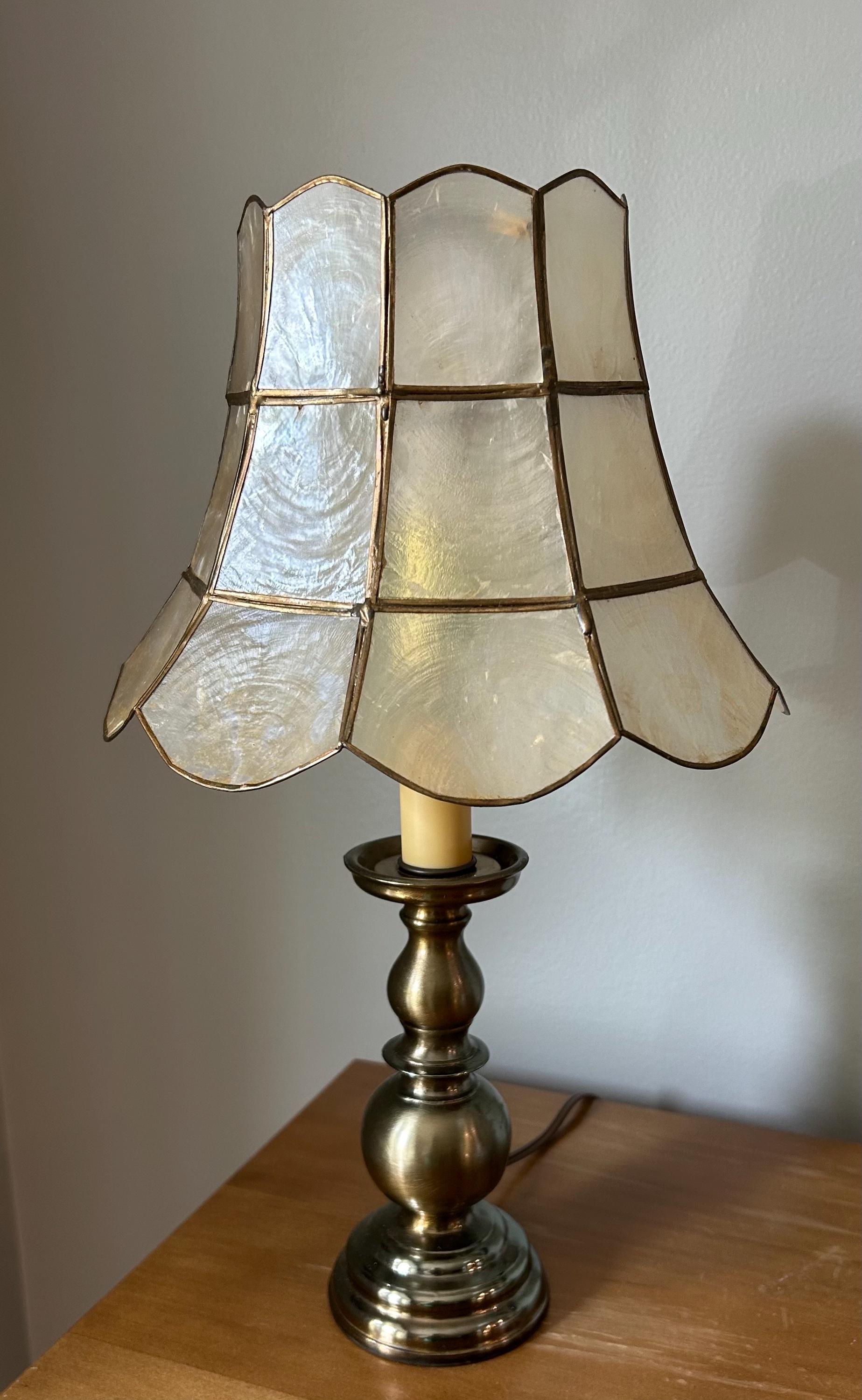 Brass Lamp With Vintage Mid Century Capiz Shell Lamp Shade - Etsy