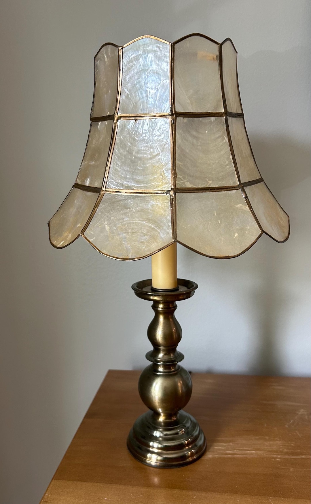 Brass Lamp With Vintage Mid Century Capiz Shell Lamp Shade - Etsy