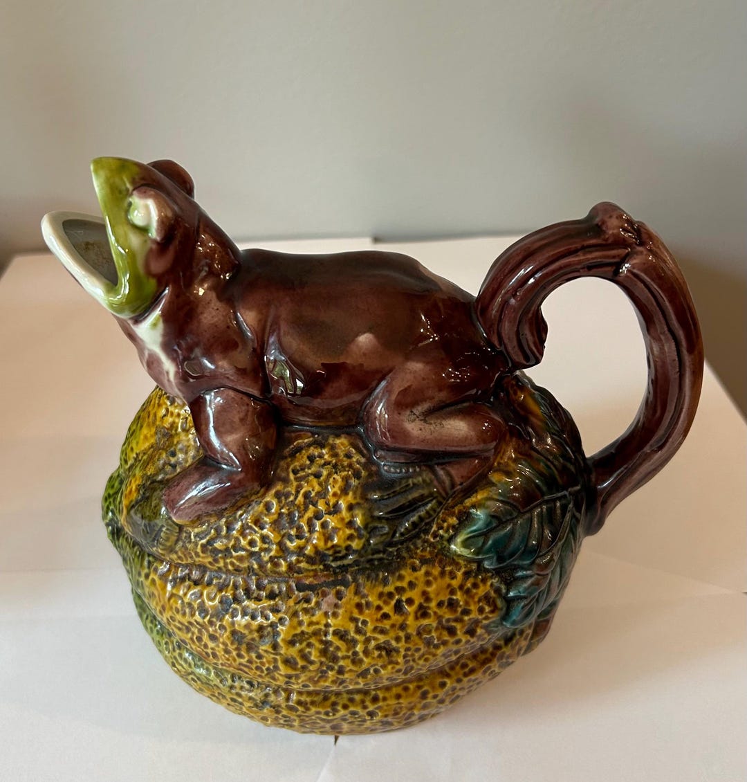 Vintage Majolica Frog on Canteloupe Melon Pitcher Unmarked 7 - Etsy