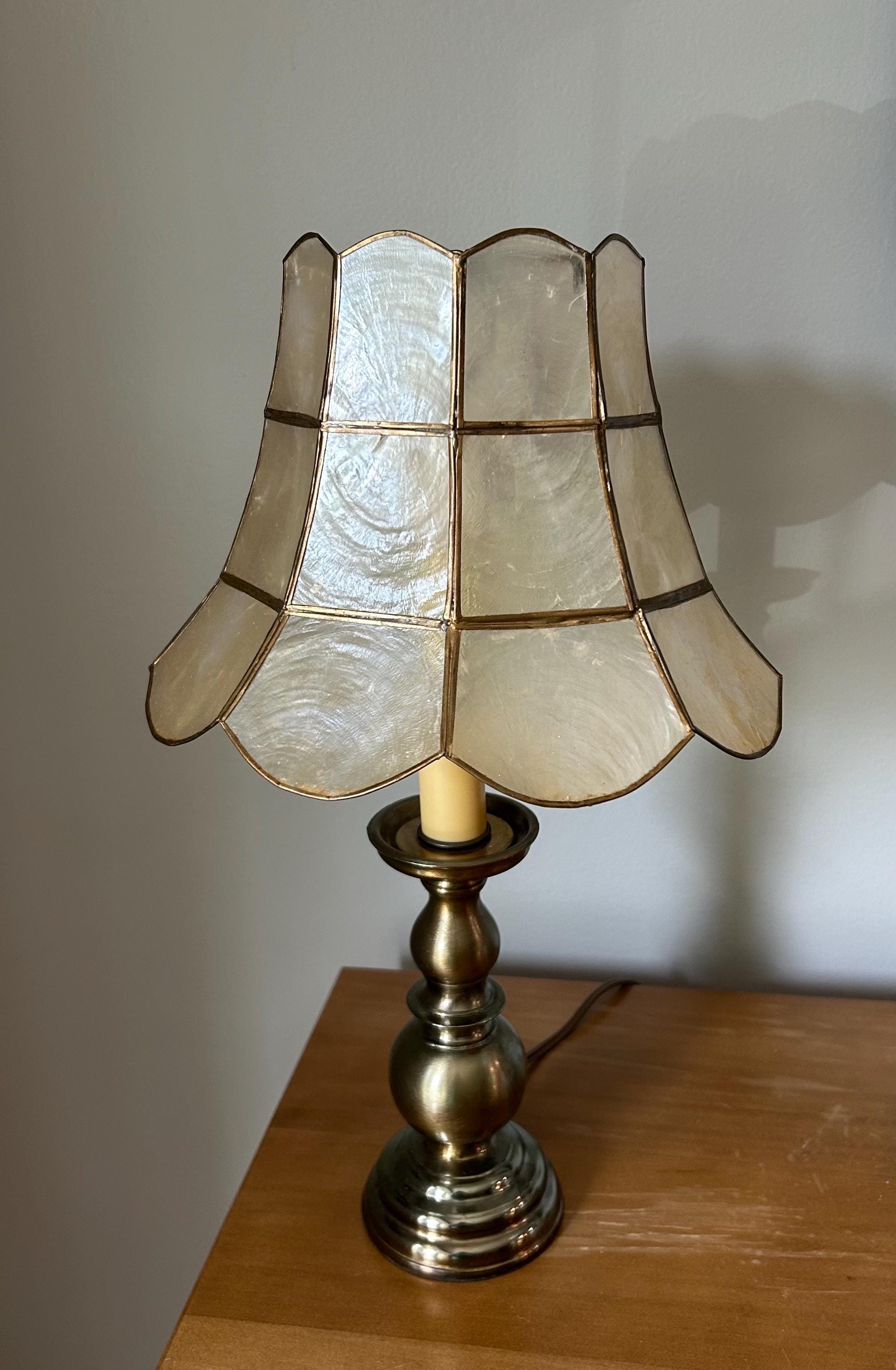 Brass Lamp With Vintage Mid Century Capiz Shell Lamp Shade - Etsy