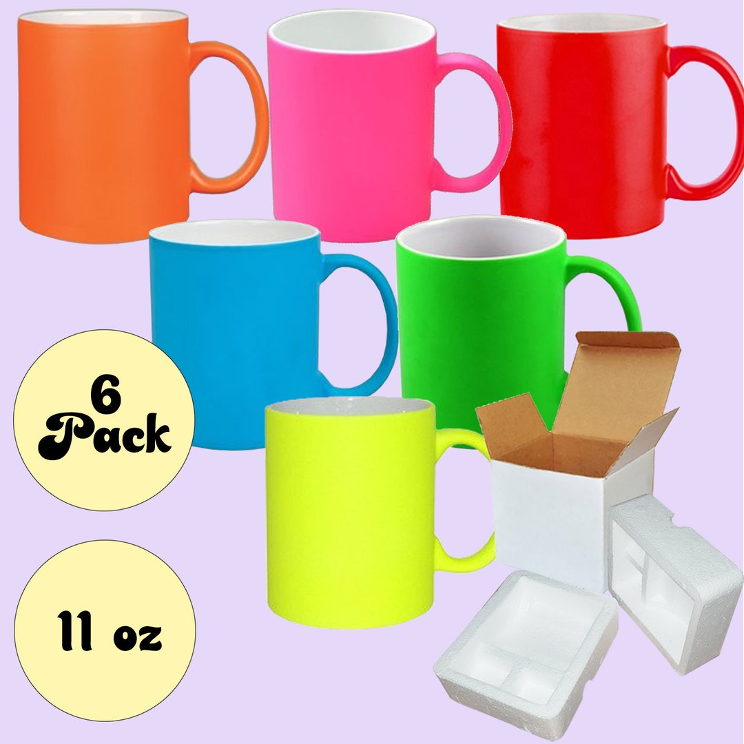 Set of 6 MIXED Fluorescent / Neon Mug 11OZ Sublimation Mug Ceramic Mugs ...