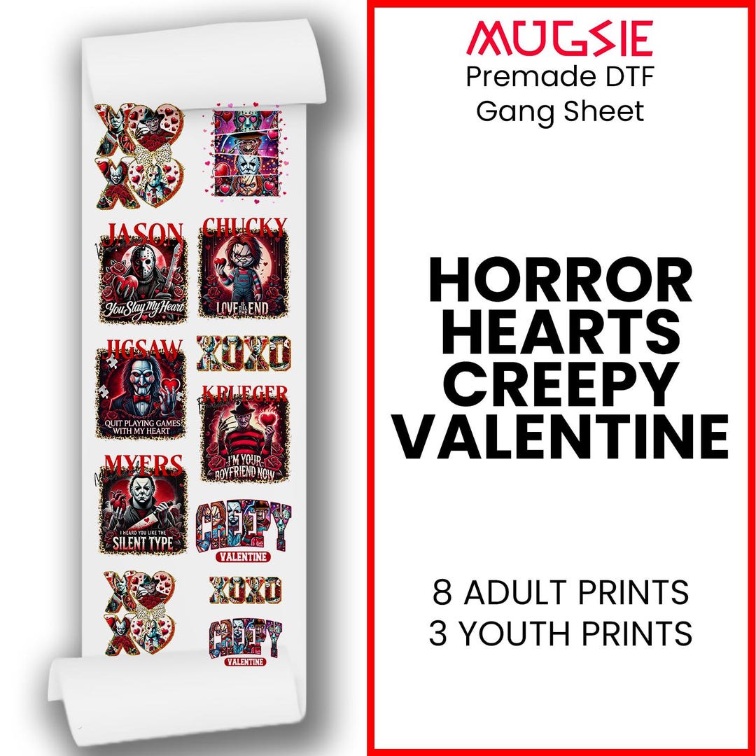 Horror Hearts Creepy Valentine DTF Transfer 22x60 - Direct-to-film Gang ...