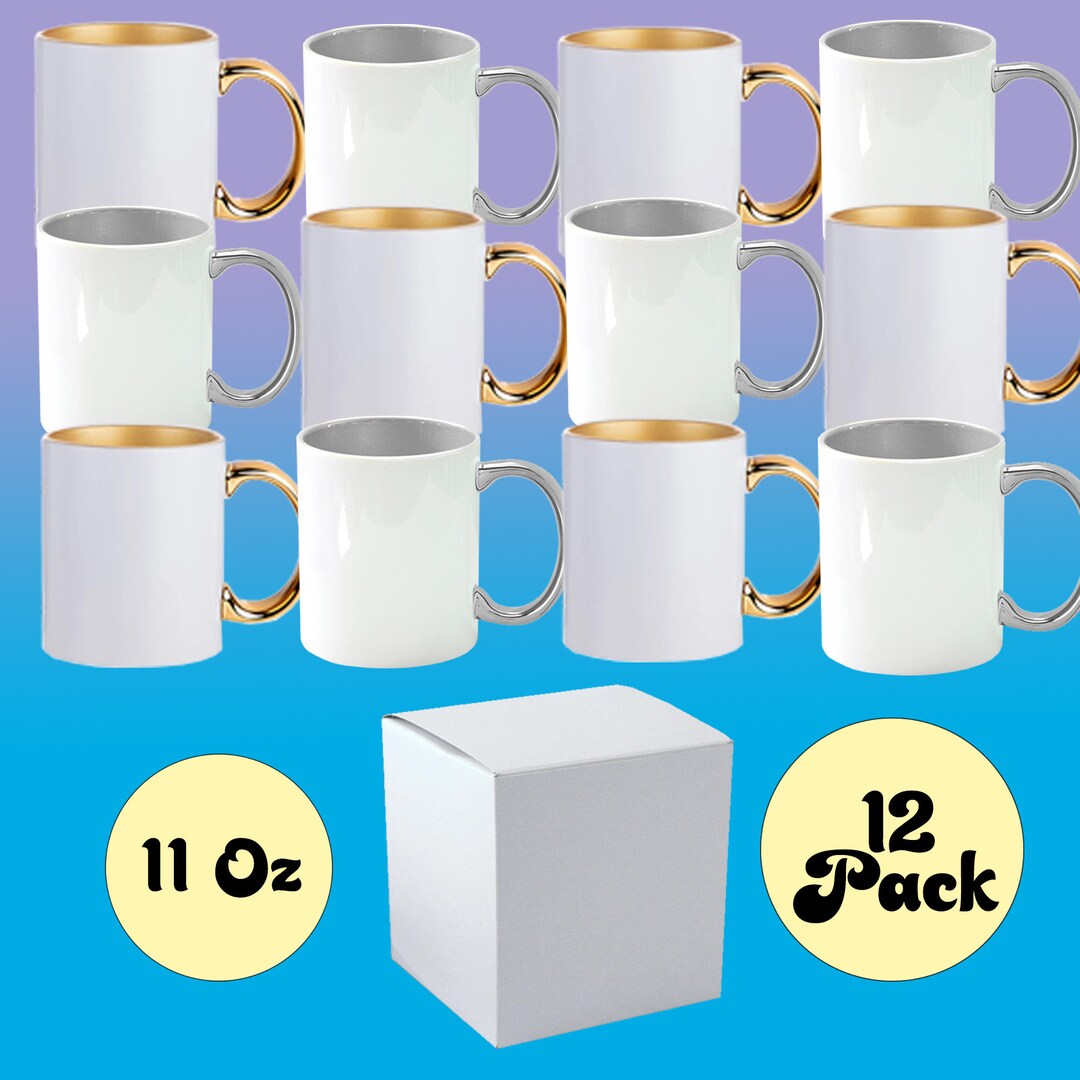 12 Pcs 11 Oz. SILVER / GOLD Inner & Handle- Ceramic Sublimation Mugs ...
