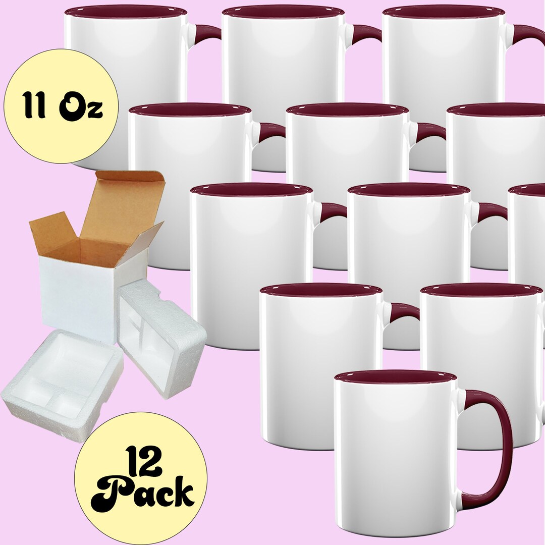 12 Pack 11 Oz. DARK RED (maroon) Inner and Handle Sublimation Mugs ...