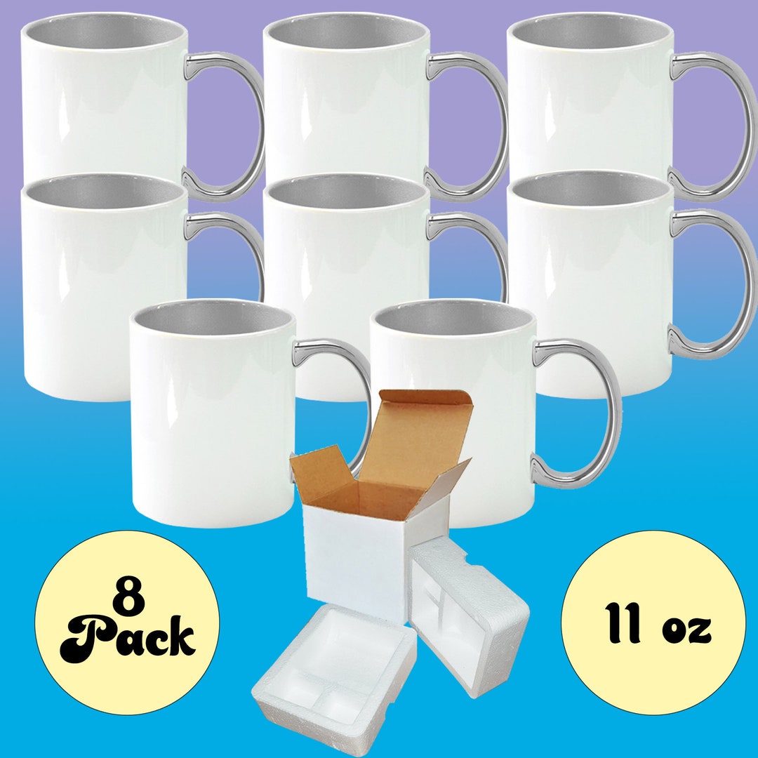 Set of 8 11 Oz. SILVER Inner and Handle - Ceramic Sublimation Mugs ...