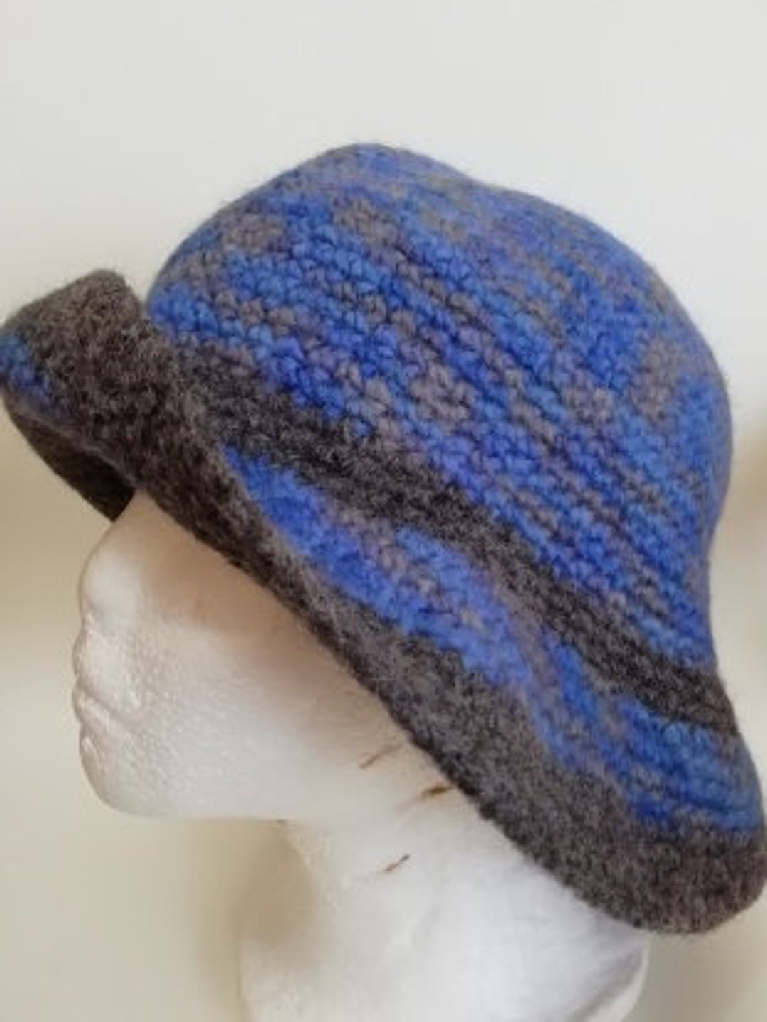Felted Crochet Hat , Knitting Hat, Crochet Hat , Blue and Gray Hat ...