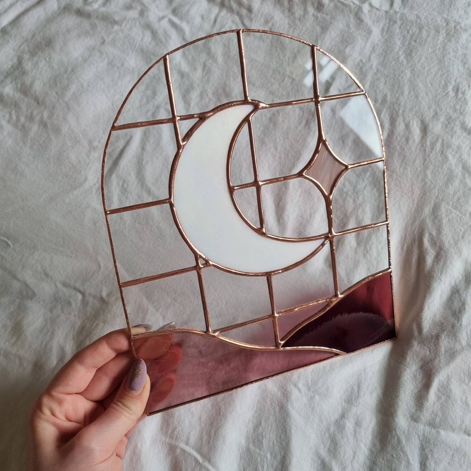 Standing Stained Glass Moon and Star Window Suncatcher Decor - Etsy