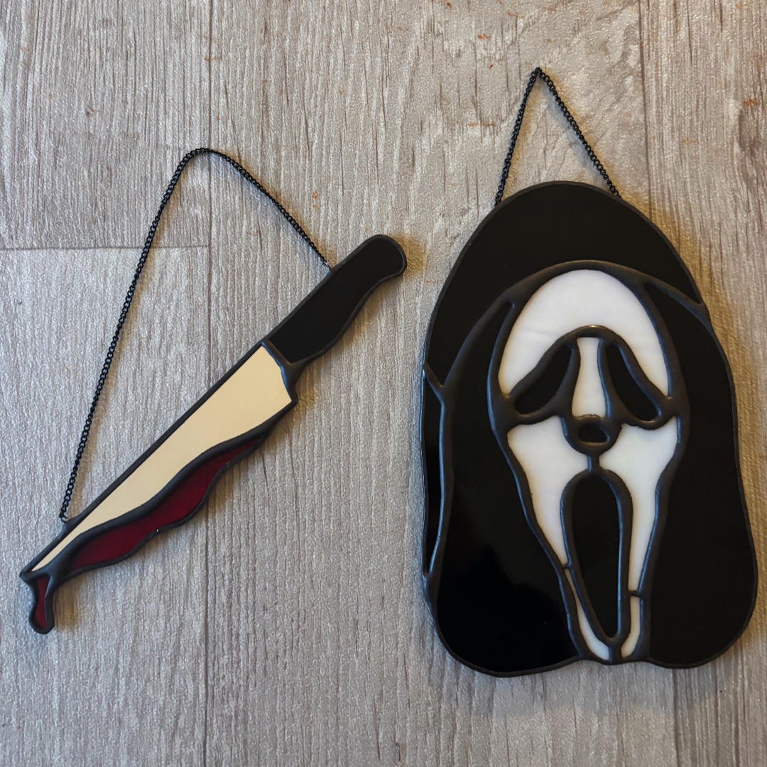 Handmade Stained Glass Art Ghost Face and Bloody Knife Set - Etsy
