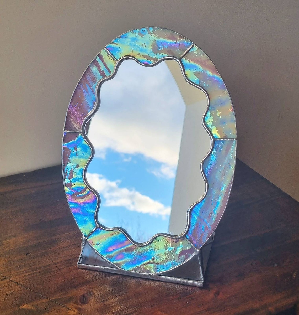 Iridescent Stained Glass Free-standing Tabletop Mirror - Etsy