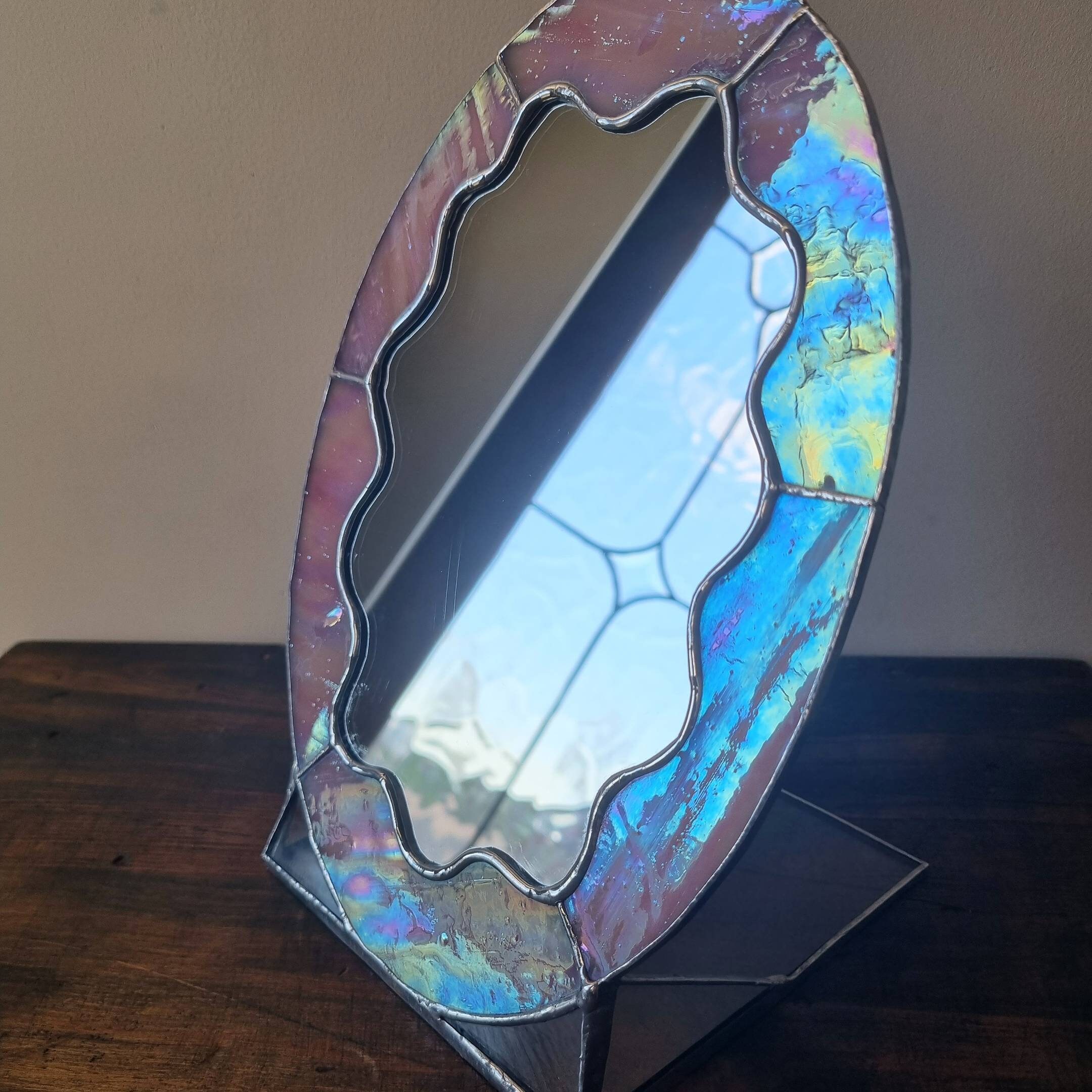Iridescent Stained Glass Free-standing Tabletop Mirror - Etsy