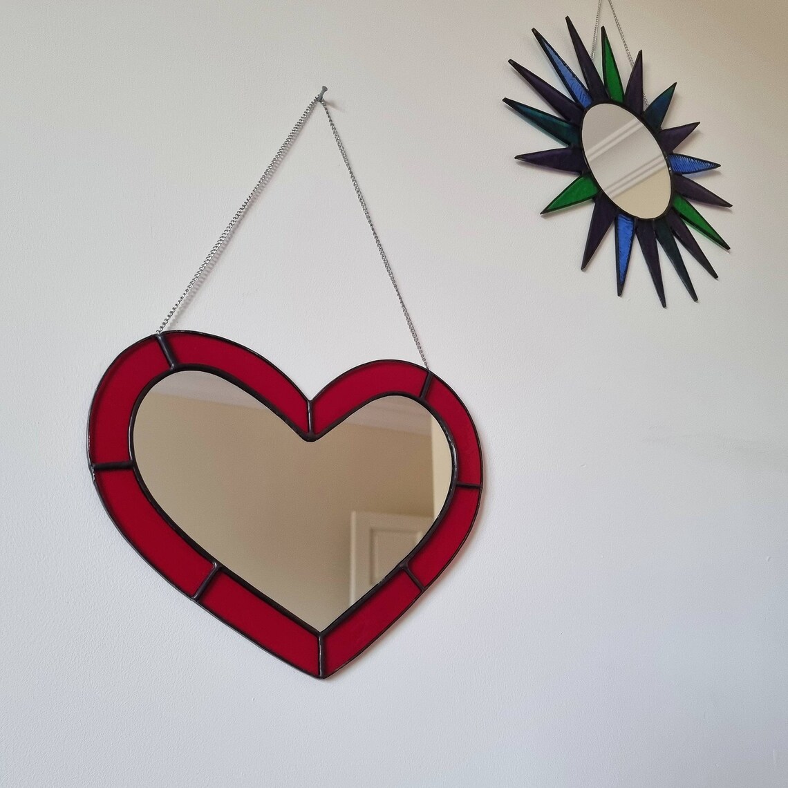 Stained Glass Red Heart Mirror - Etsy
