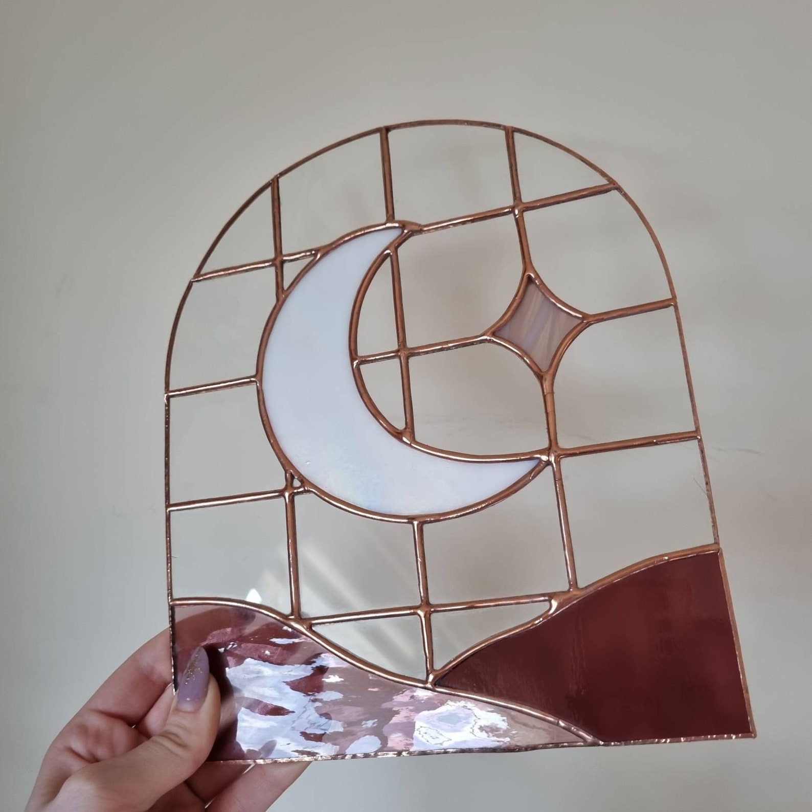 Standing Stained Glass Moon and Star Window Suncatcher Decor - Etsy