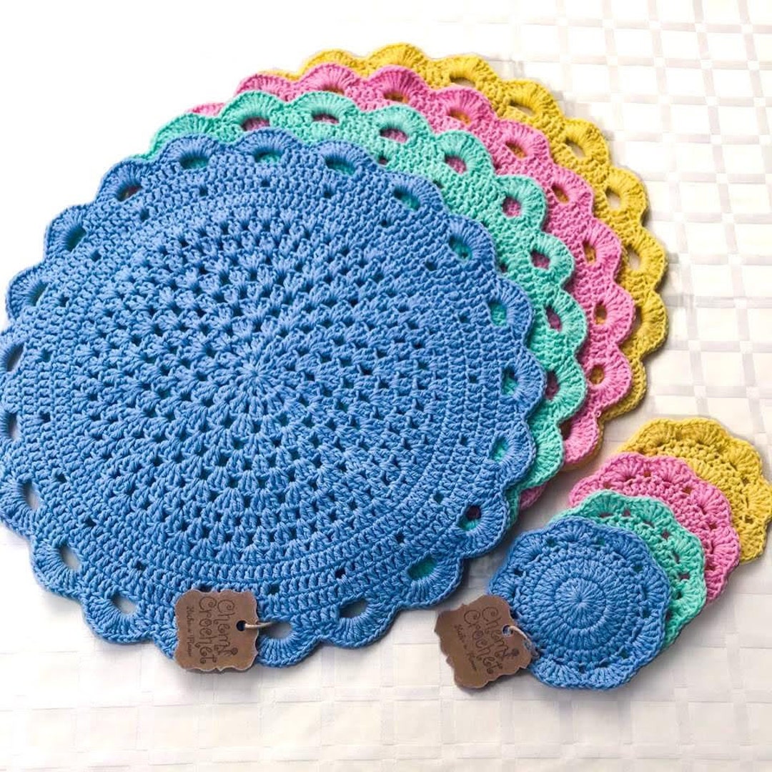 Crochet Coasters | Set of 4 Crochet Granny Round Coasters | Crochet ...