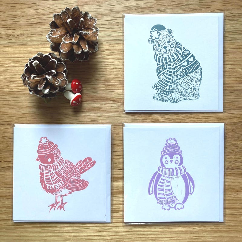 Linocut Christmas - Etsy