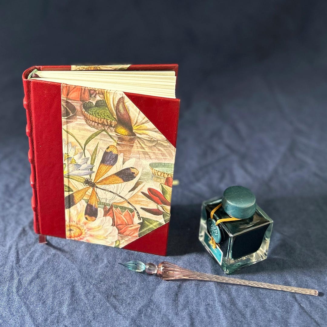 Traditional Luxury Half Leather Illustrated Hardcover Journal Hand ...