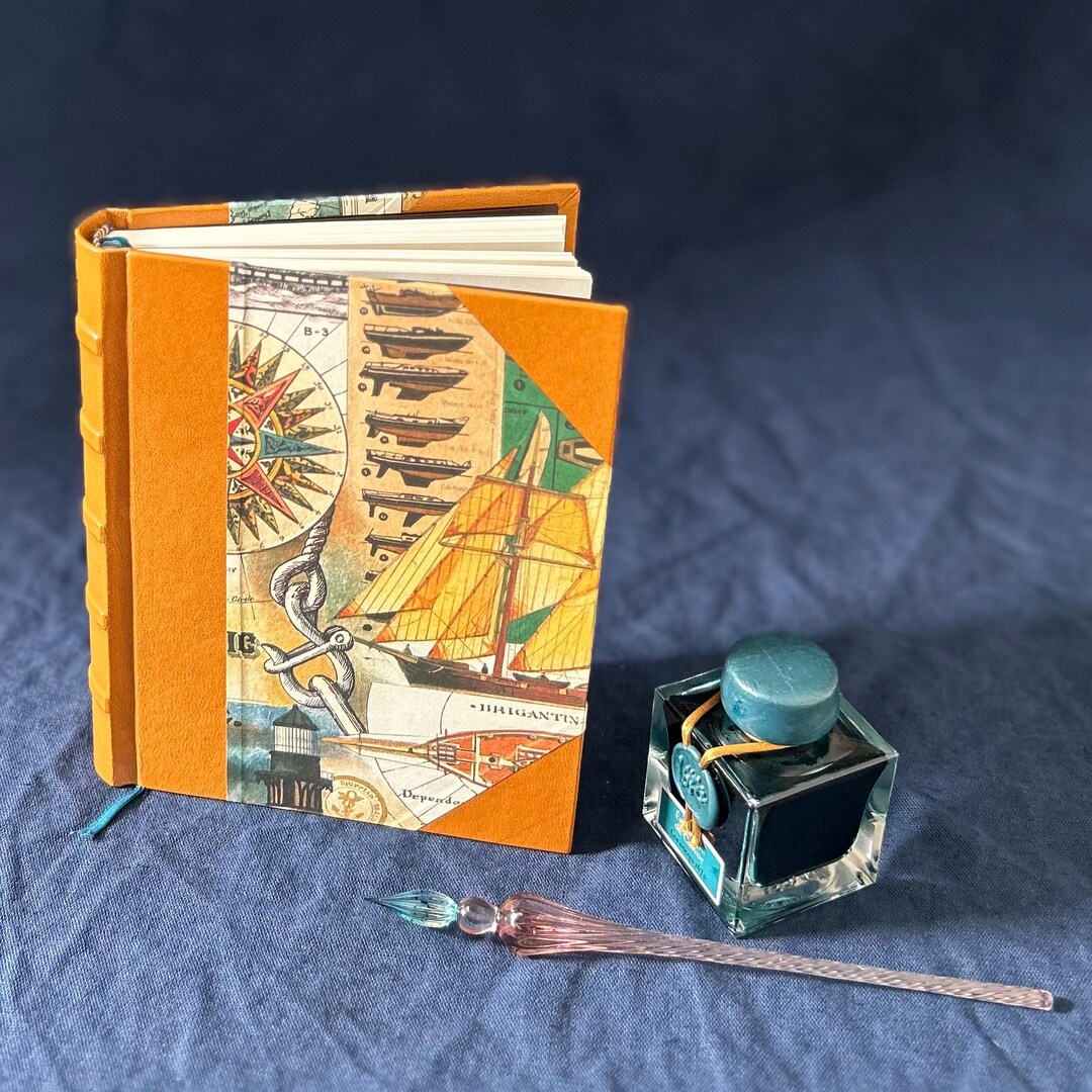 Traditional Luxury Half Leather Illustrated Hardcover Journal Hand ...
