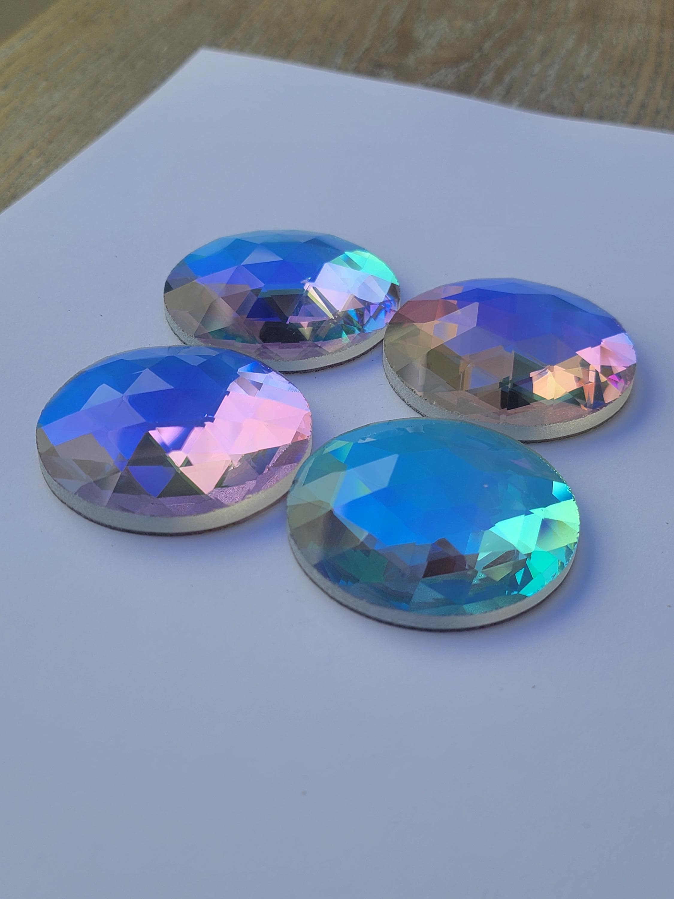 1 (ONE) - 50 Mm Dichroic Round Faceted Glass Jewel - Dichroic Glass ...