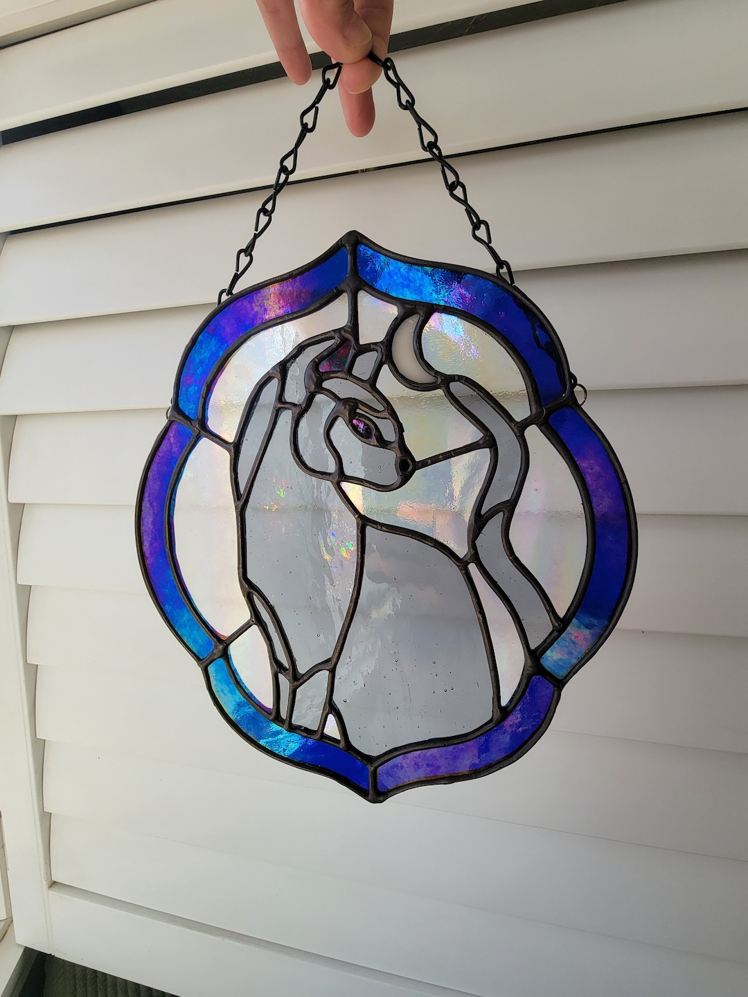 Stained Glass Cat Panel / Suncatcher / Wall Hanging / Cat and Moon - Etsy
