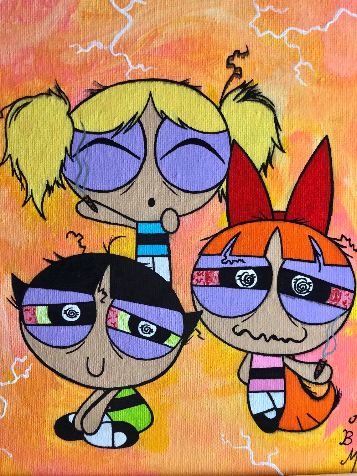 Super Stoned Powerpuffgirls Acrylic Painting - Etsy