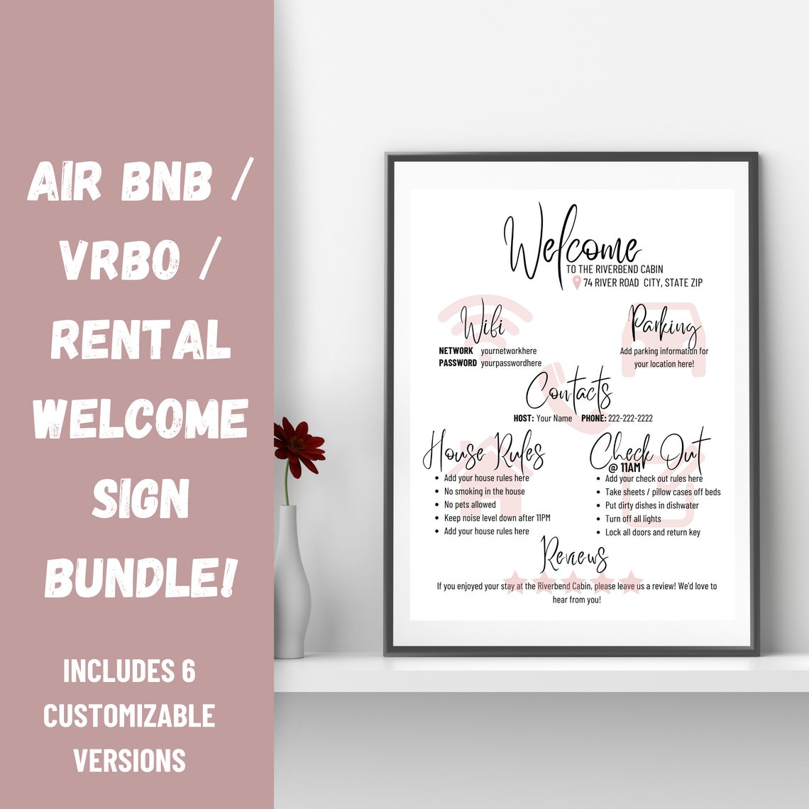Air Bnb Welcome Sign Bundle, Wifi Login, Parking, Host Contact, House ...