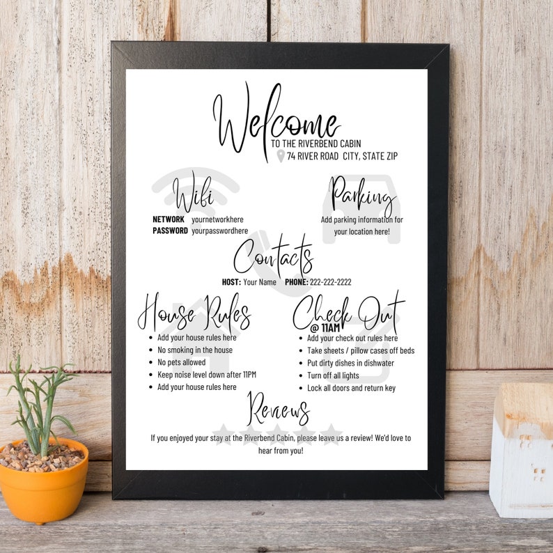 Air Bnb Welcome Sign Bundle Wifi Login Parking Host - Etsy