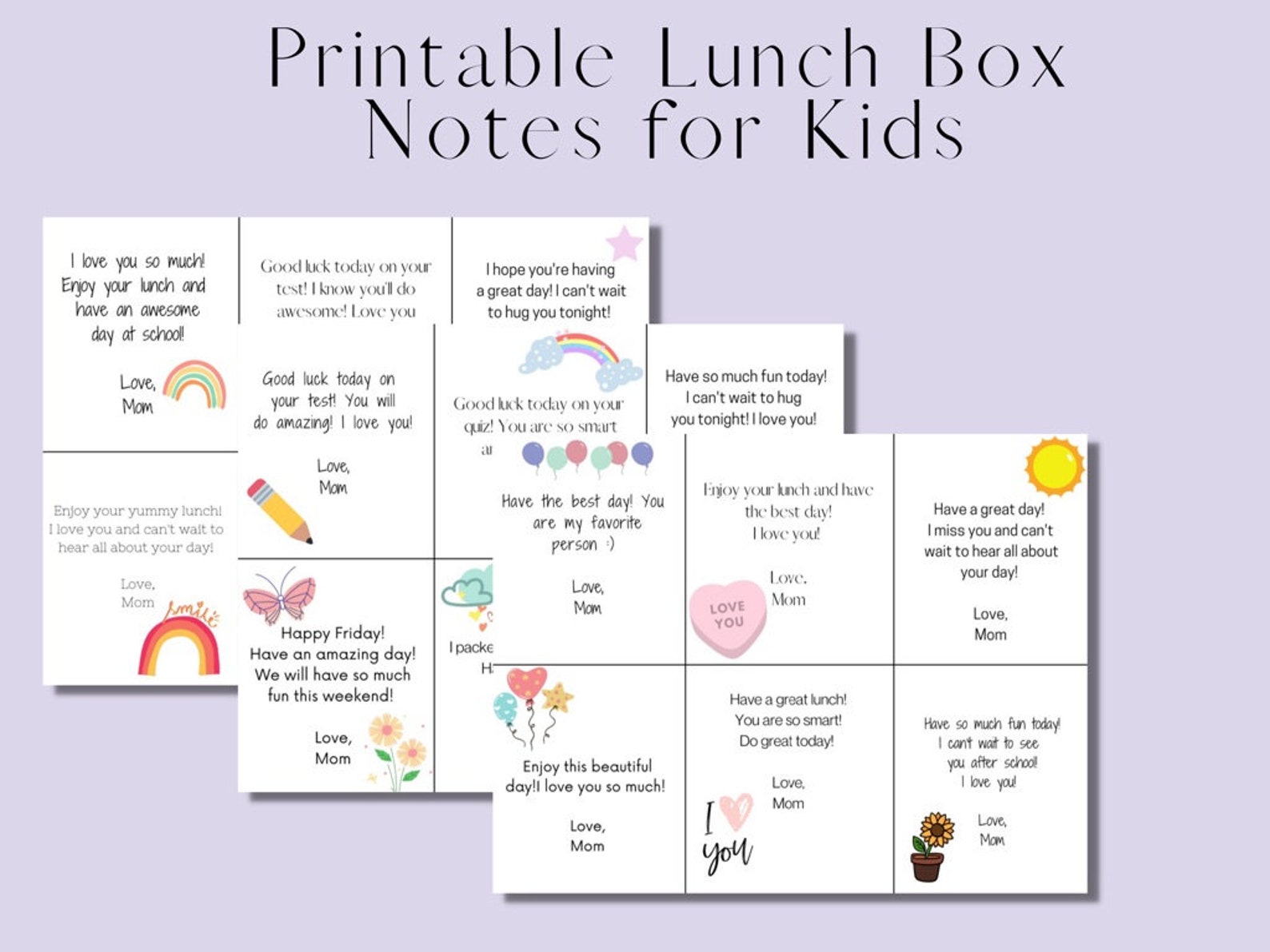 Kindergarten Lunch Box Notes, Printable Lunch Box Notes, Lunch Box ...