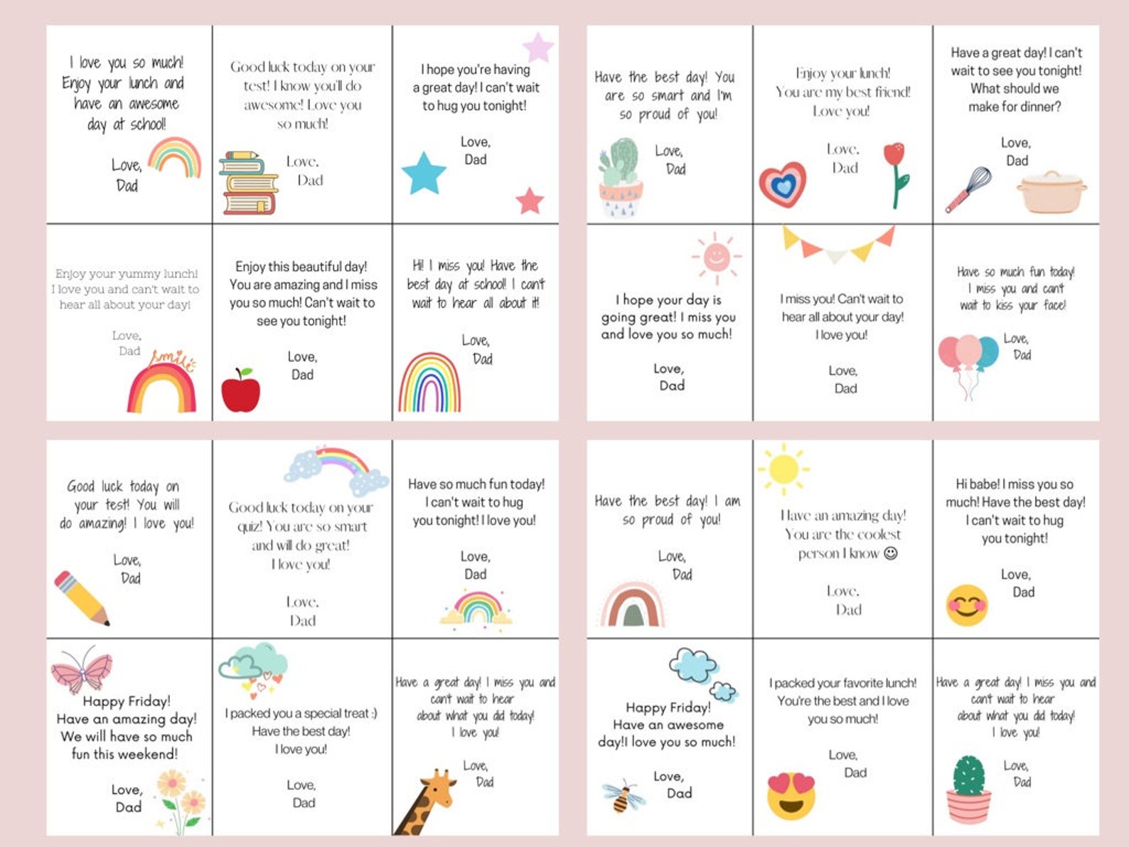 Kindergarten Lunch Box Notes Printable Lunch Box Notes Lunch - Etsy