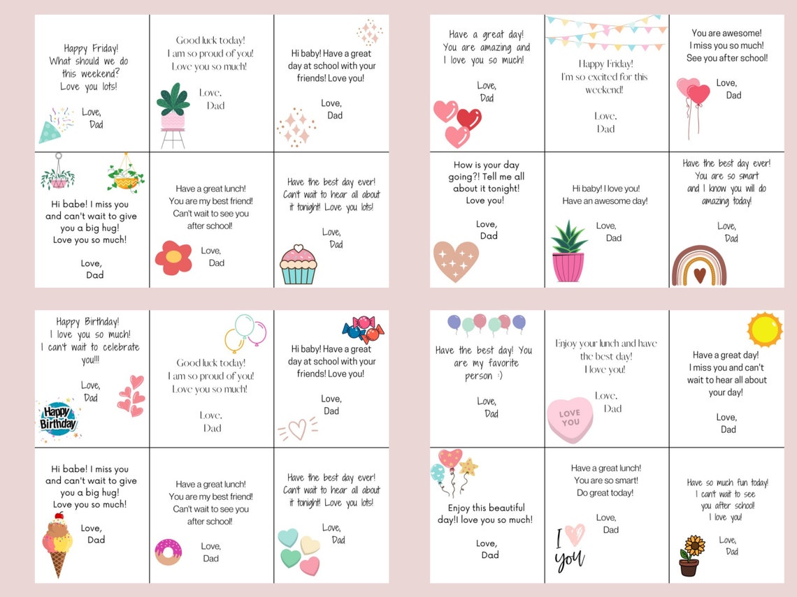 Kindergarten Lunch Box Notes, Printable Lunch Box Notes, Lunch Box ...