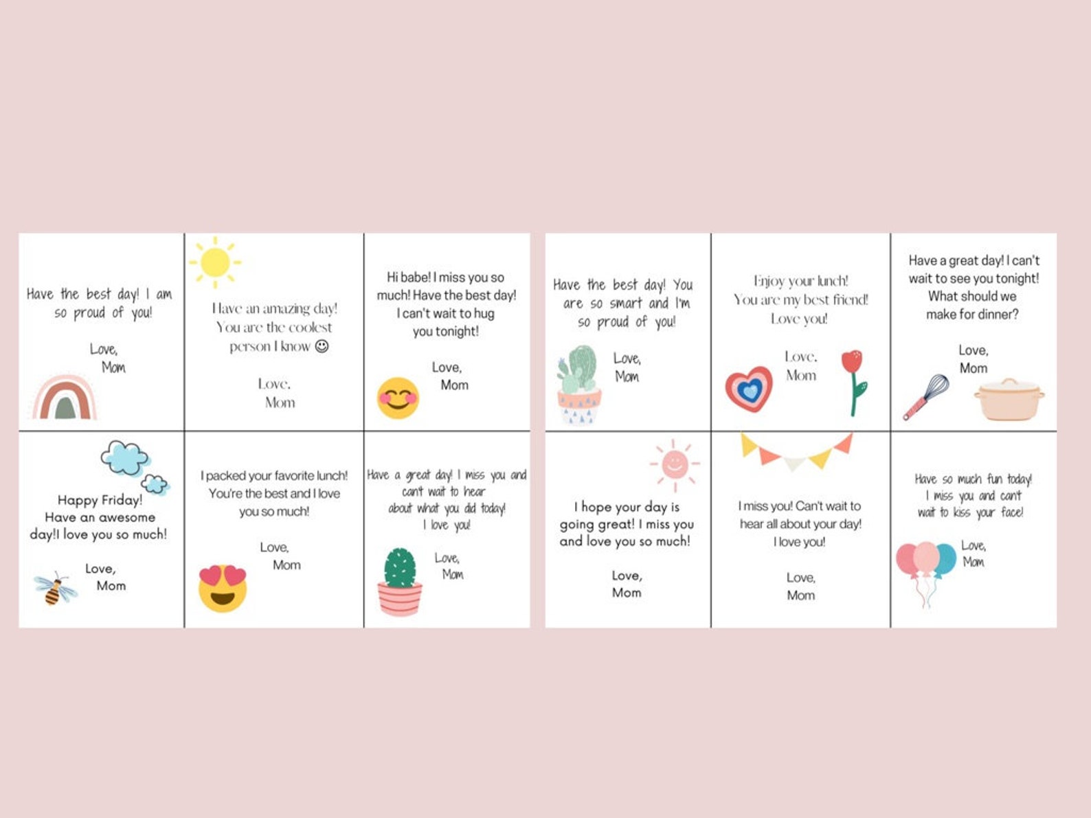 Kindergarten Lunch Box Notes, Printable Lunch Box Notes, Lunch Box ...