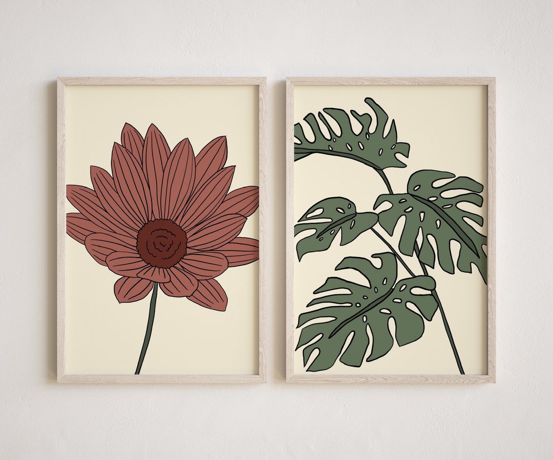 Boho Plant Art, Botanical Poster, Botanical Flower Art, Set of 2 Boho ...