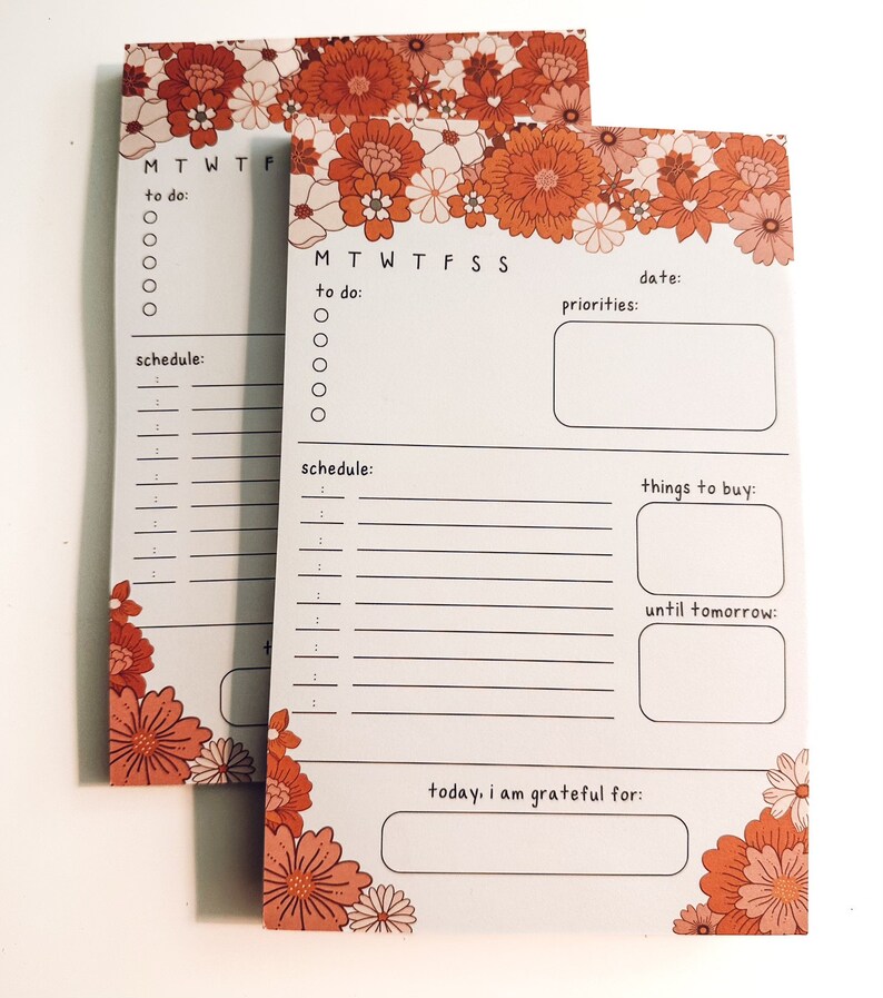 Boho Floral Notepad, to Do List Notepad, 100 Sheet Planner Notepad ...