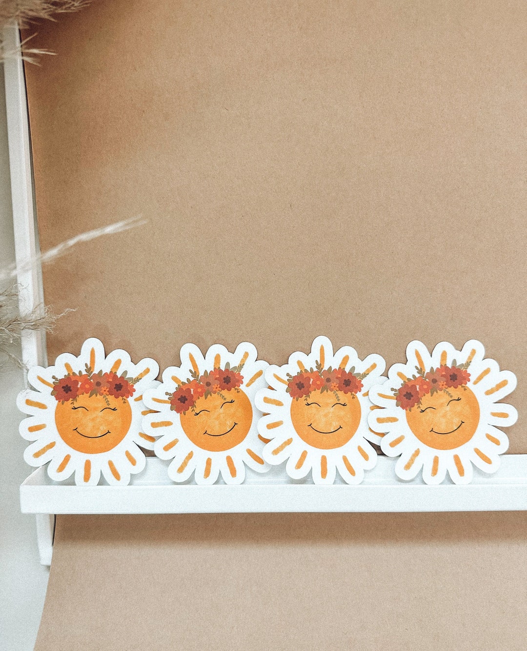 Smiling Sun Sticker, Happy Sticker, Sun With Flower Crown Sticker ...