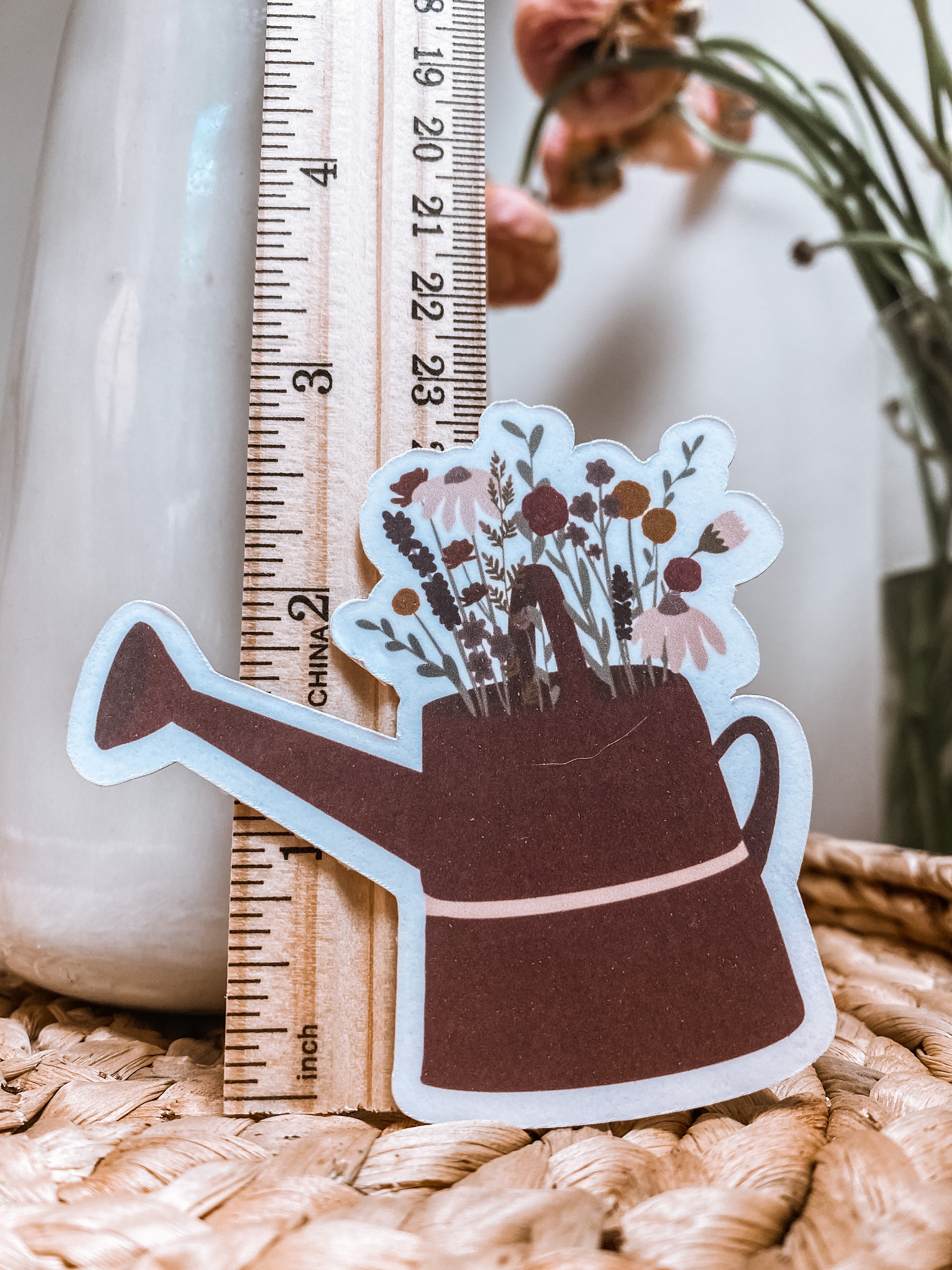 Flowers in Watering Can Sticker, Wildflower Sticker, Floral Sticker ...