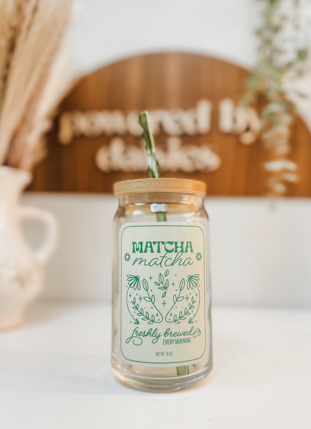 Matcha Glass Cup, Matcha Glass Cup With Bamboo Lid and Glass Straw ...